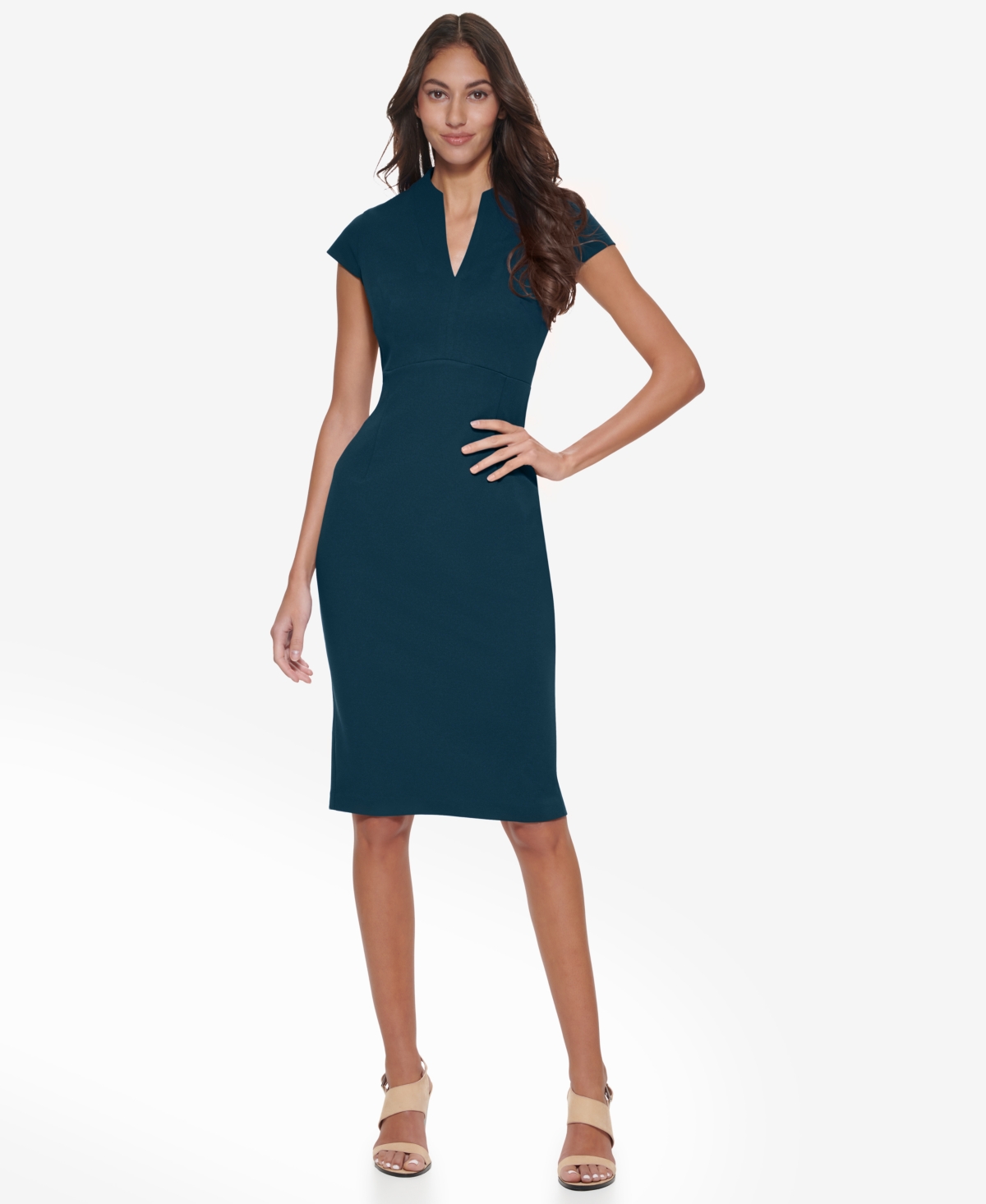 Click here for Calvin Klein Womens Scuba Crepe Split V-Neck Sheat... prices