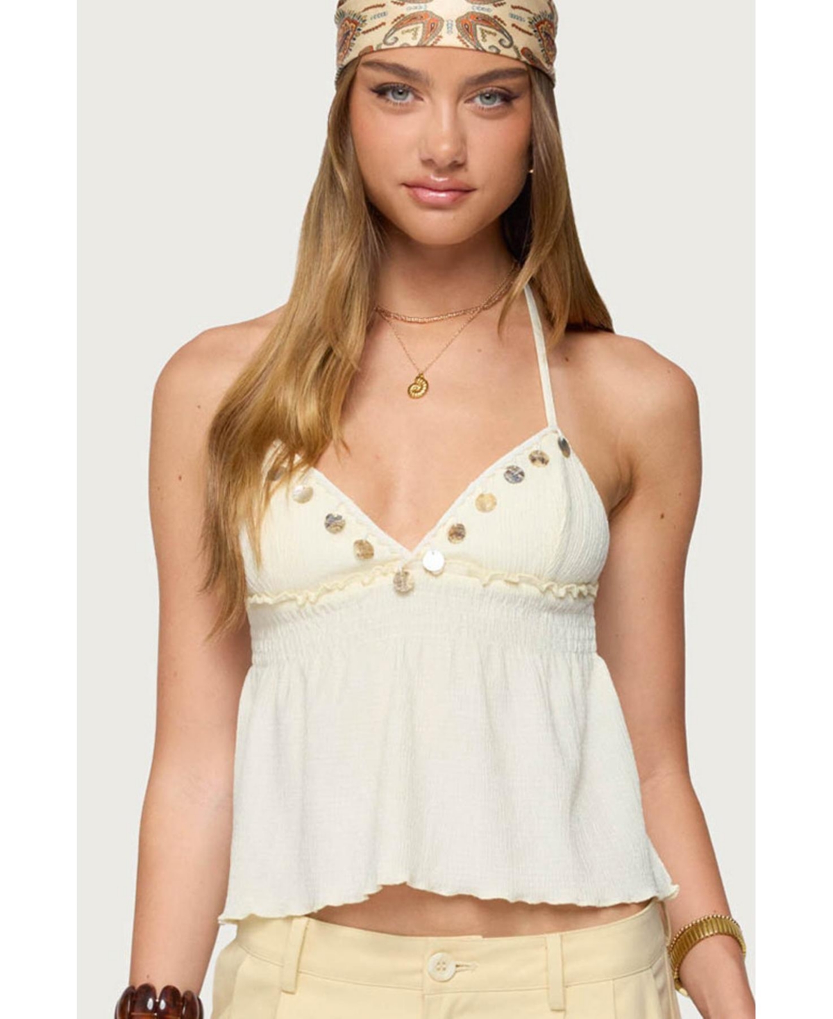 Click here for Edikted Womens Textured Iridescent Babydoll Halter... prices