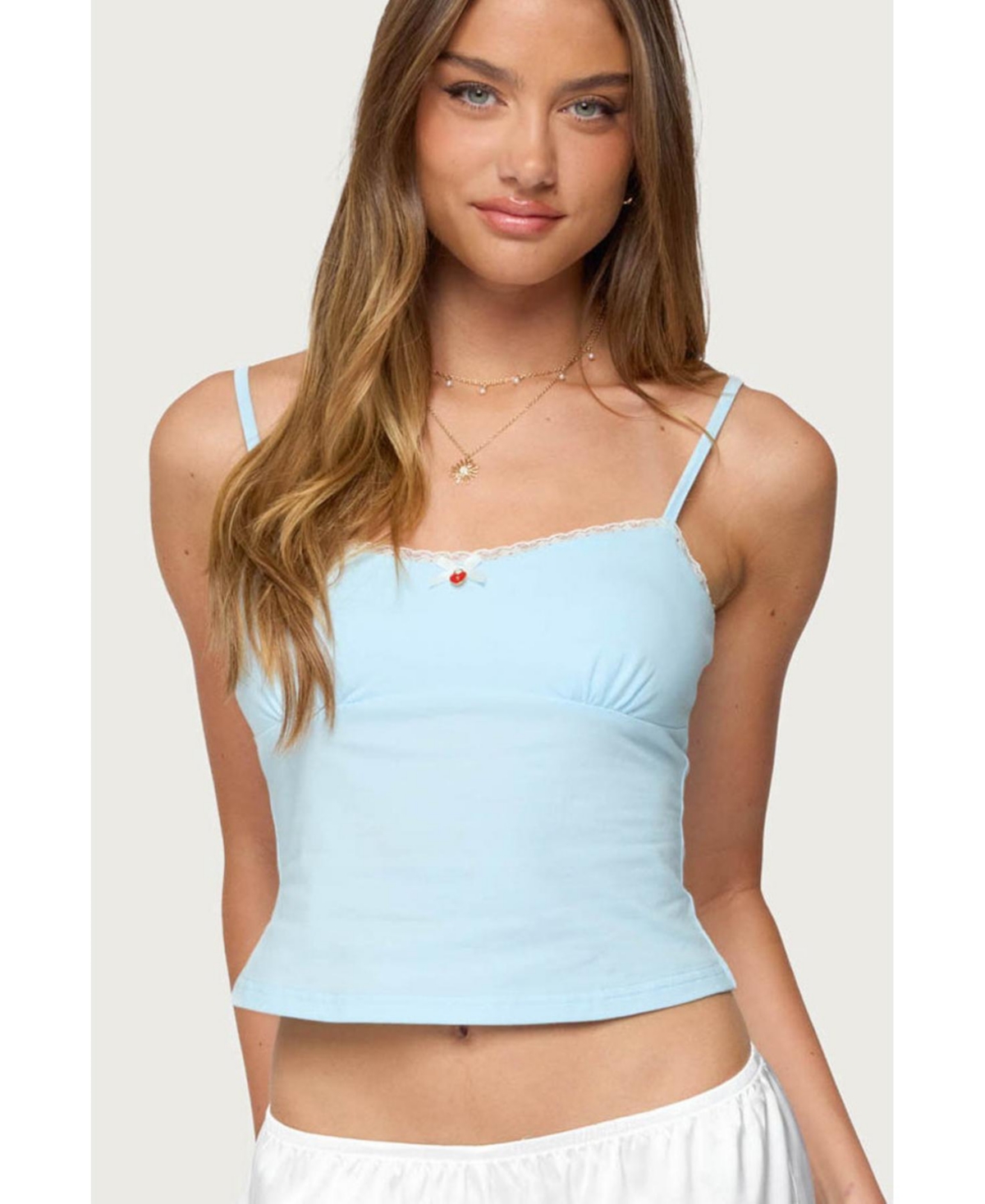 Click here for Edikted Womens Jovana Lace Trim Tank Top - Light-b... prices
