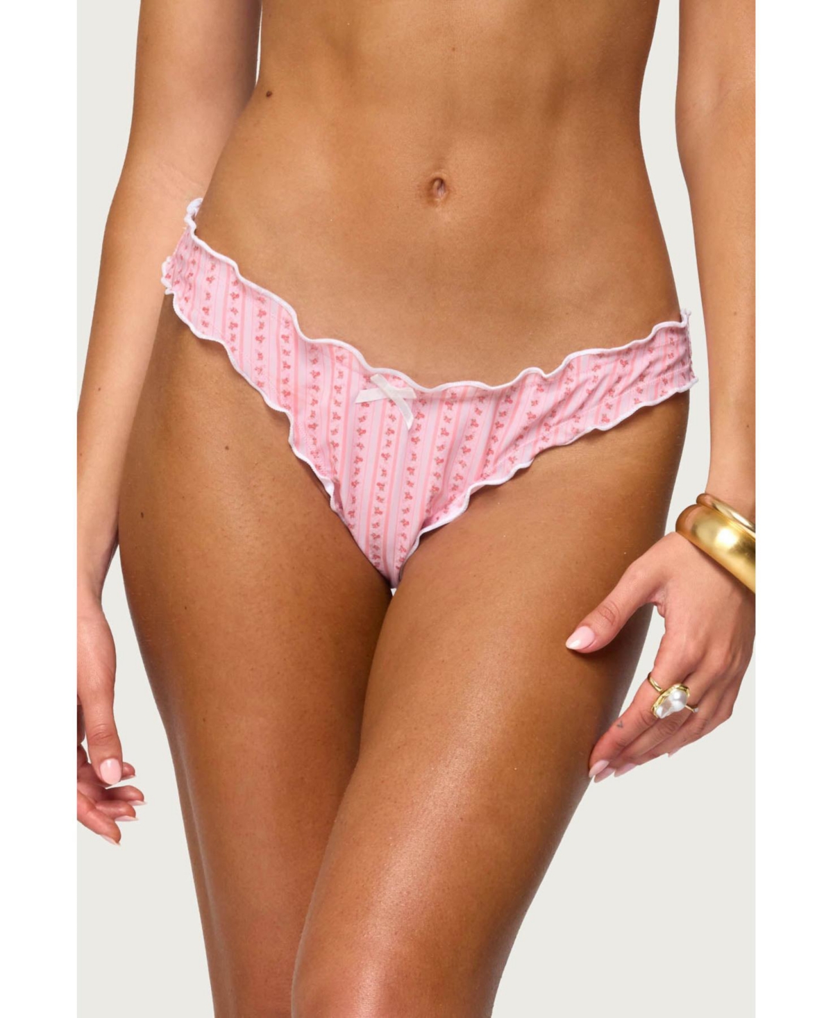 Click here for Edikted Womens Pip Striped Ruffle Edge Bikini Bott... prices