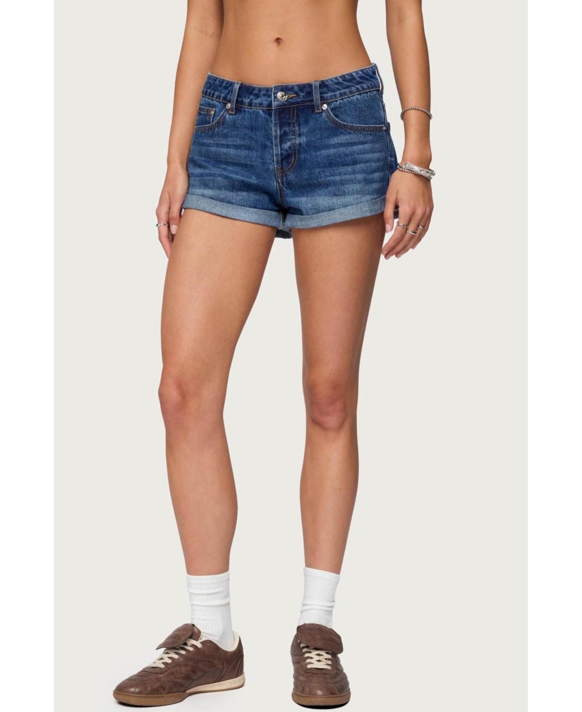 Click here for Edikted Womens Rylin Low-Rise Denim Shorts - Blue-... prices