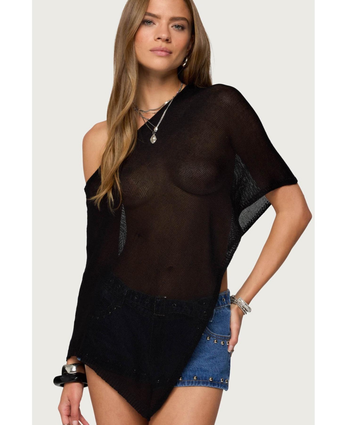 Click here for Edikted Womens Azalia Asymmetric Knit Poncho - Bla... prices