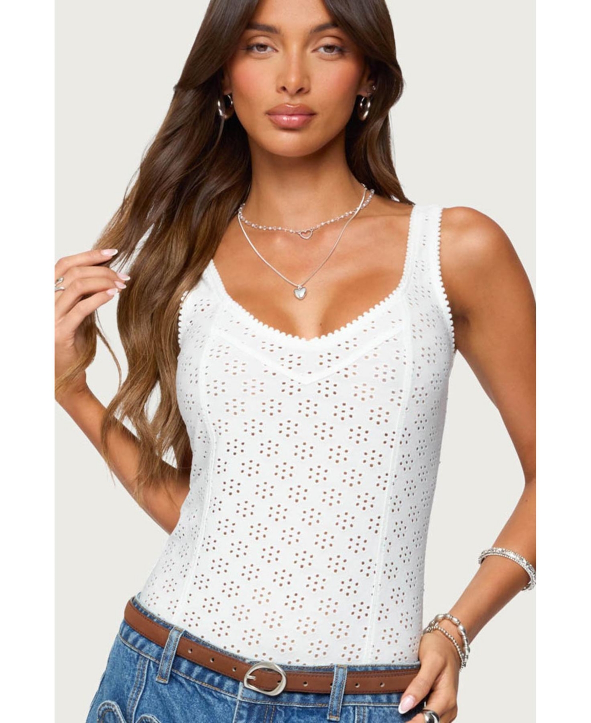 Click here for Edikted Womens Clementina Eyelet Bodysuit - White prices