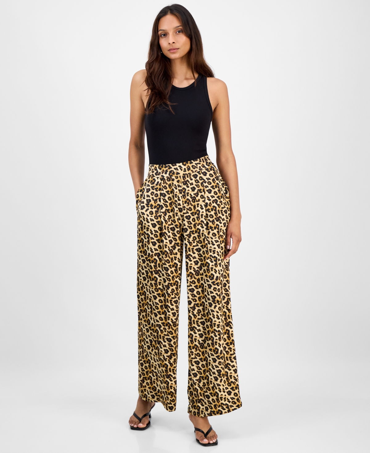 Click here for Bar Iii Womens Leopard-Print Pull-On Wide-Leg Pant... prices