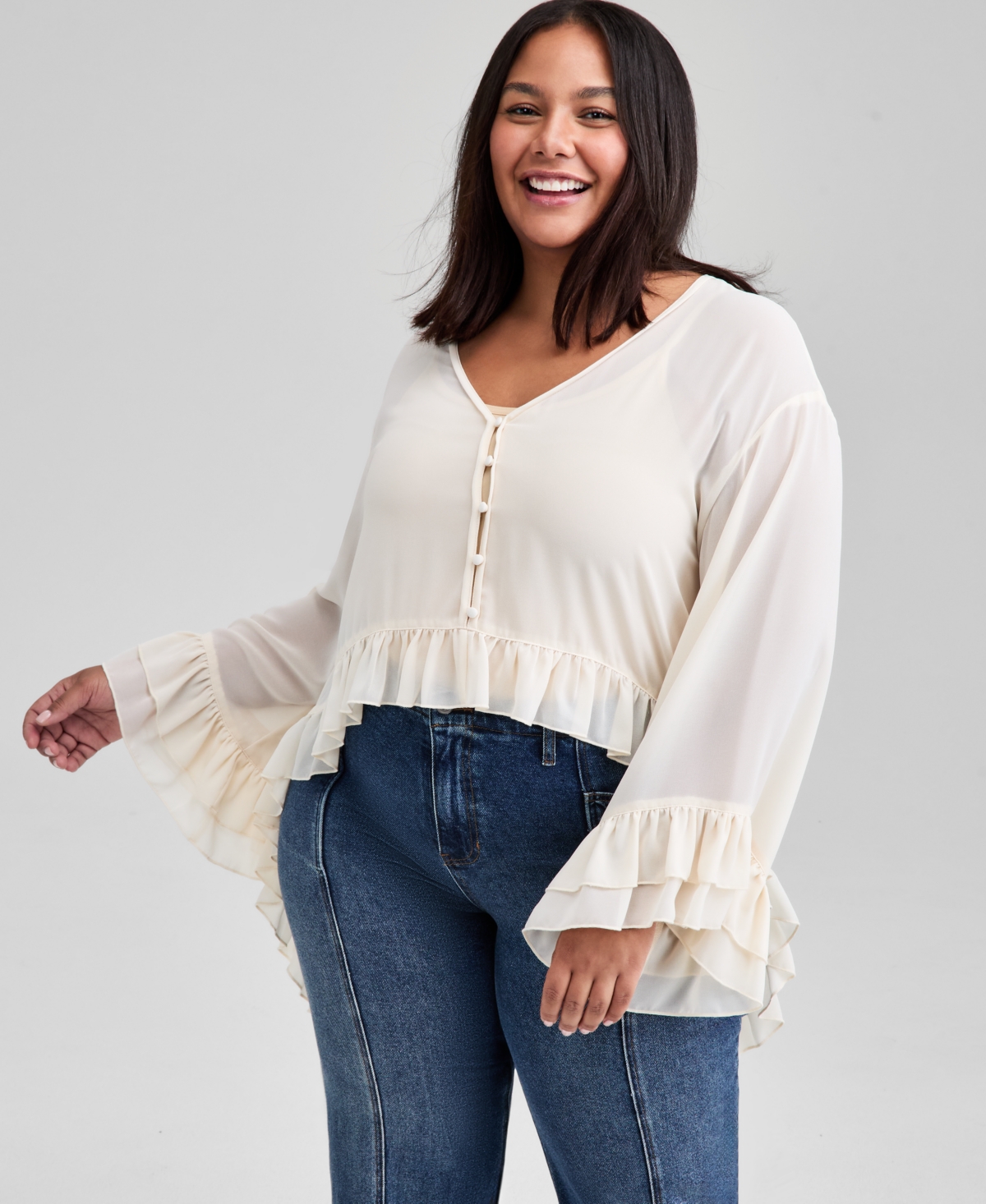 Click here for And Now This Trendy Plus Size Ruffle-Trim Blouse... prices