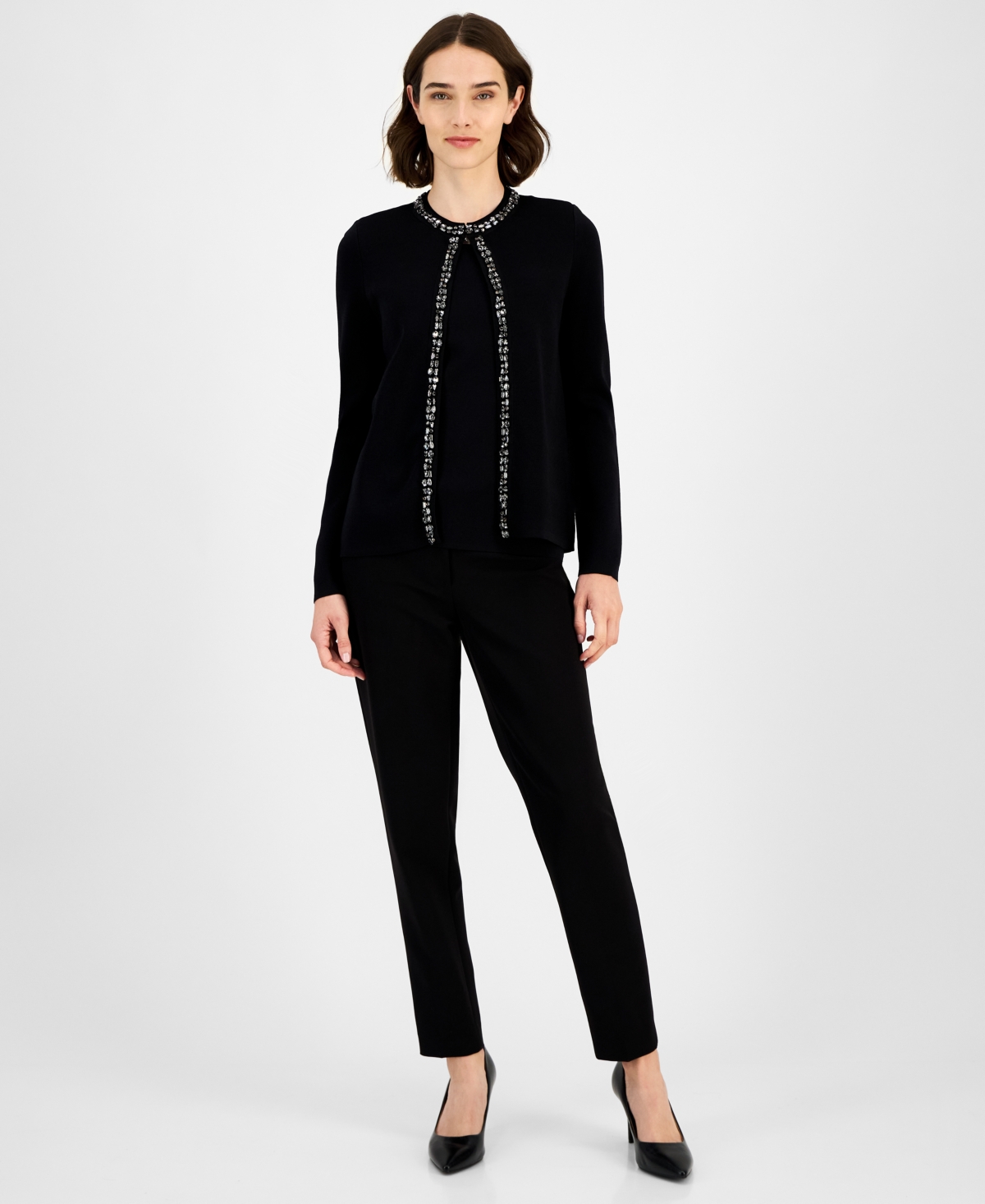 Click here for Anne Klein Womens Rhinestone-Trim Cardigan - Anne... prices