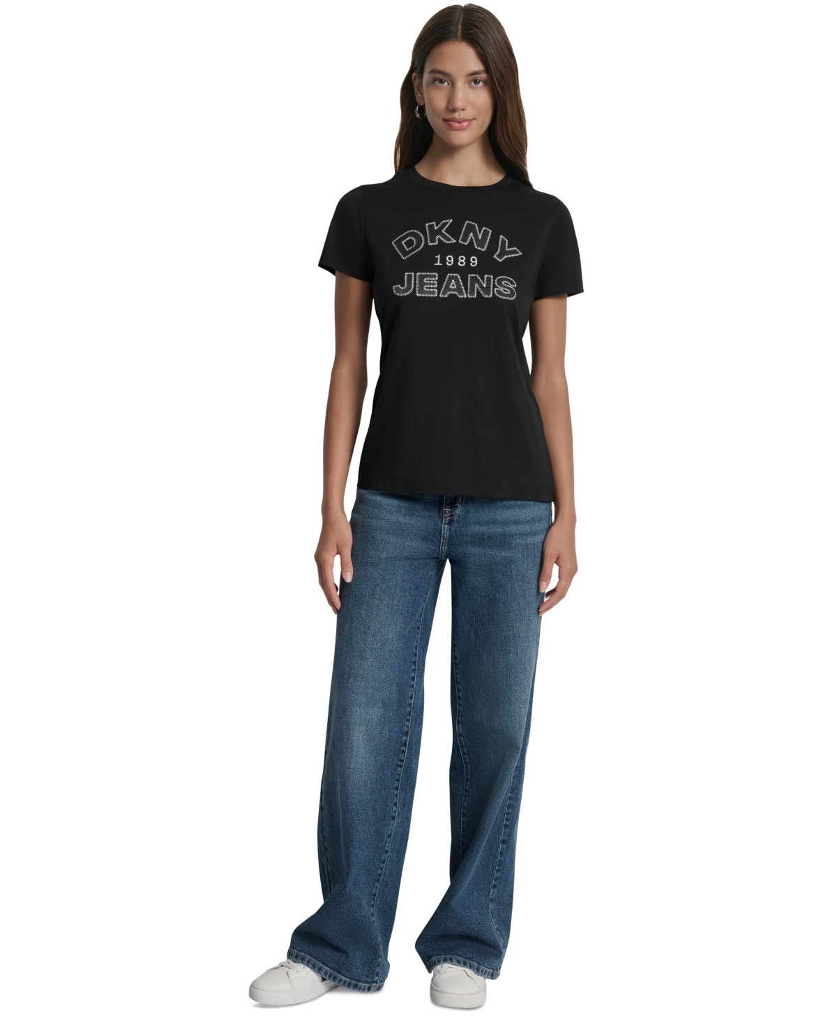 Click here for Dkny Jeans Womens Whipstitch Trim Logo Crewneck T-... prices
