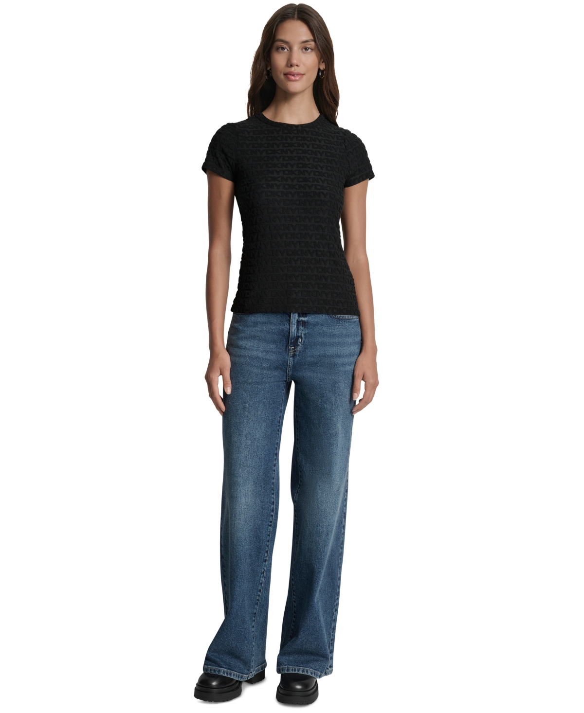 Click here for Dkny Jeans Womens Jacquard Logo Crewneck T-Shirt -... prices