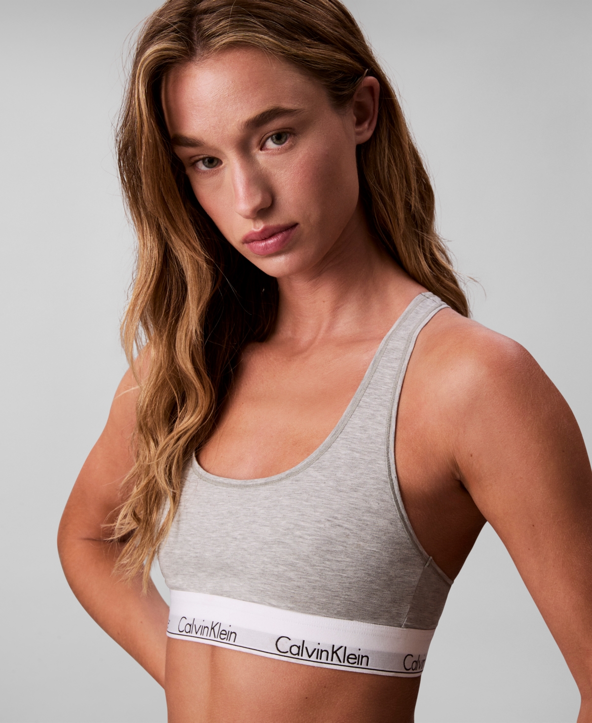 Calvin Klein Womens Icon Cotton Unlined Racerback Bralette QF8493 - Heather