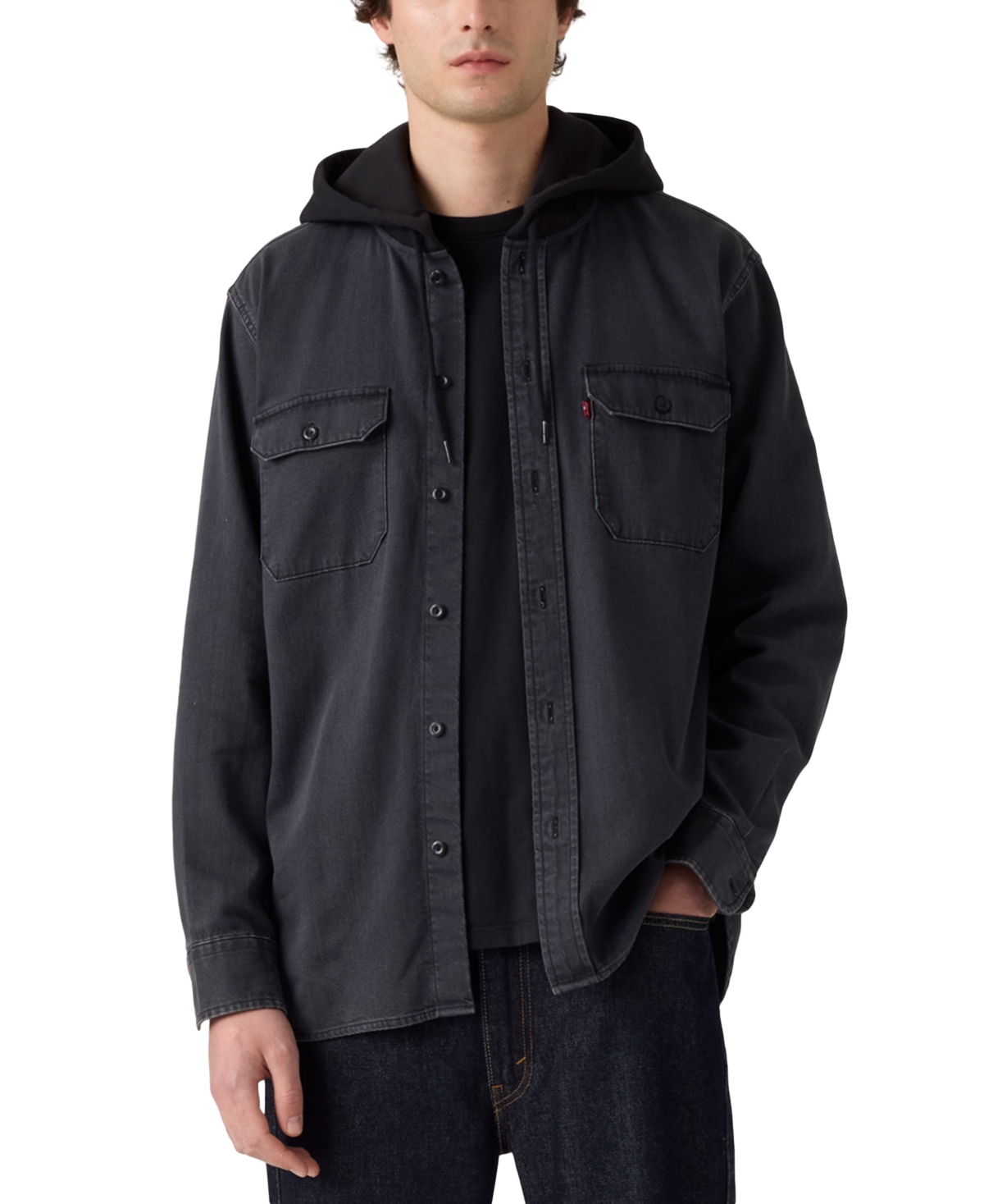 Click here for Levis Mens Relaxed Fit Hooded Long Sleeve Button-F... prices
