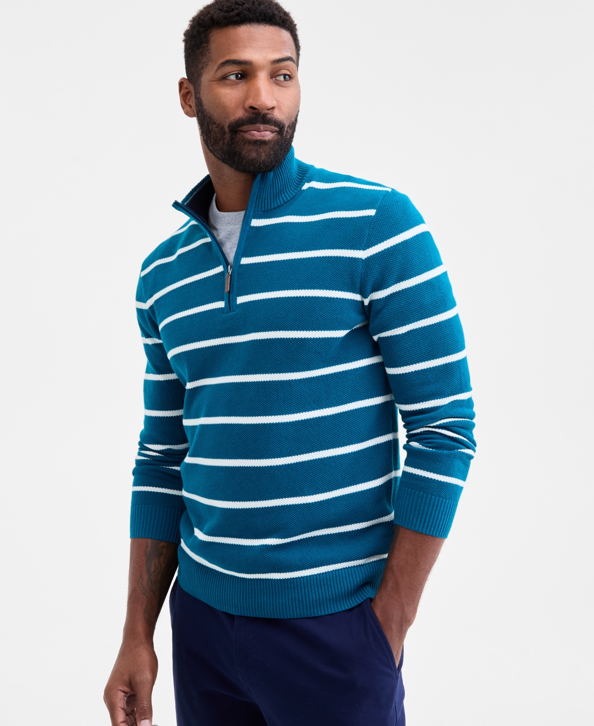 Click here for Club Room Mens Striped Cotton Pique Half-Zip Sweat... prices