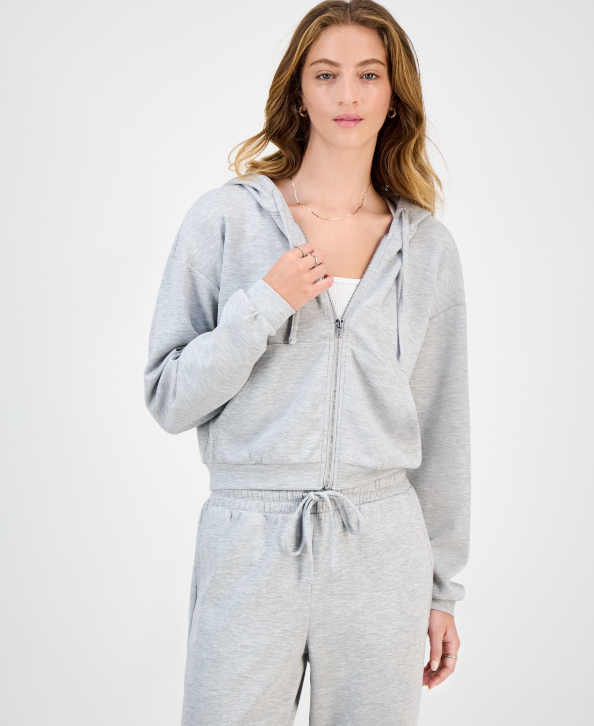 Click here for Tinseltown Juniors Zip-Up Scuba Sweatshirt - Heath... prices