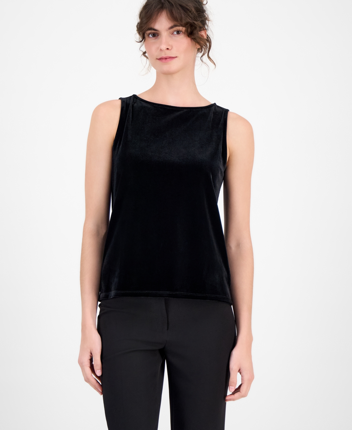 Click here for Anne Klein Womens Velour Boat-Neck Tank - Anne Bla... prices