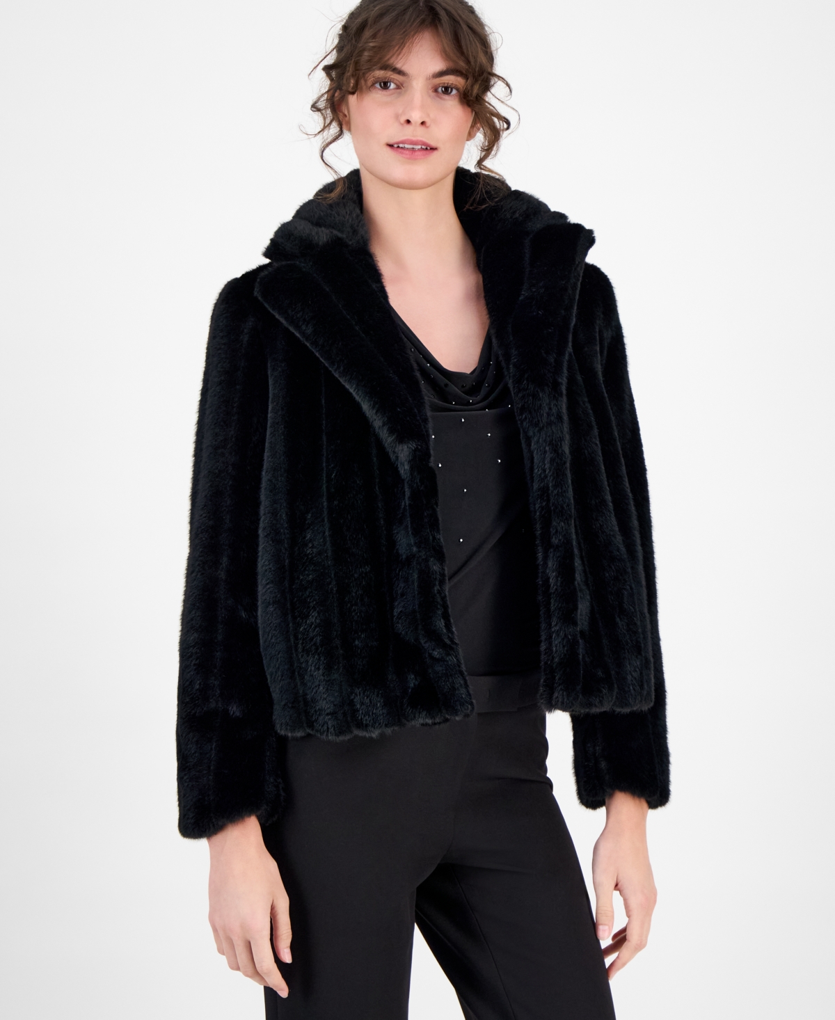 Click here for Anne Klein Womens Cropped Faux-Fur Jacket - Anne B... prices