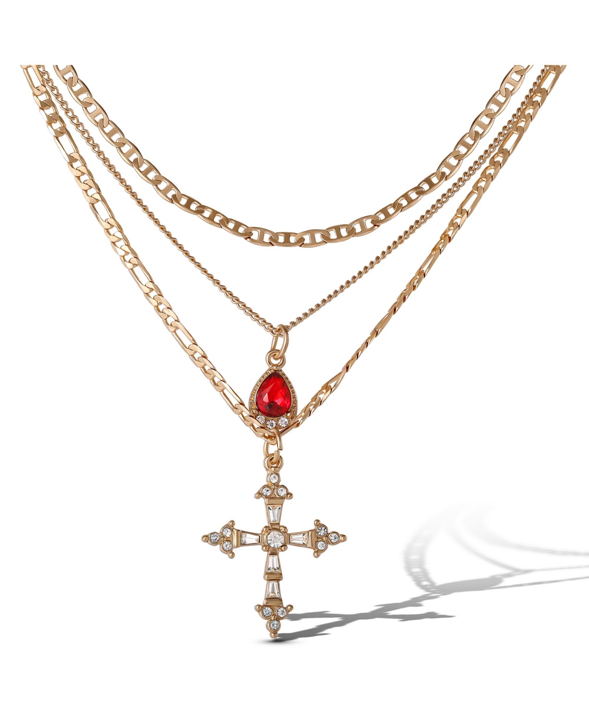 Click here for Jessica Simpson Layered Cross & Gem Necklace - Gol... prices
