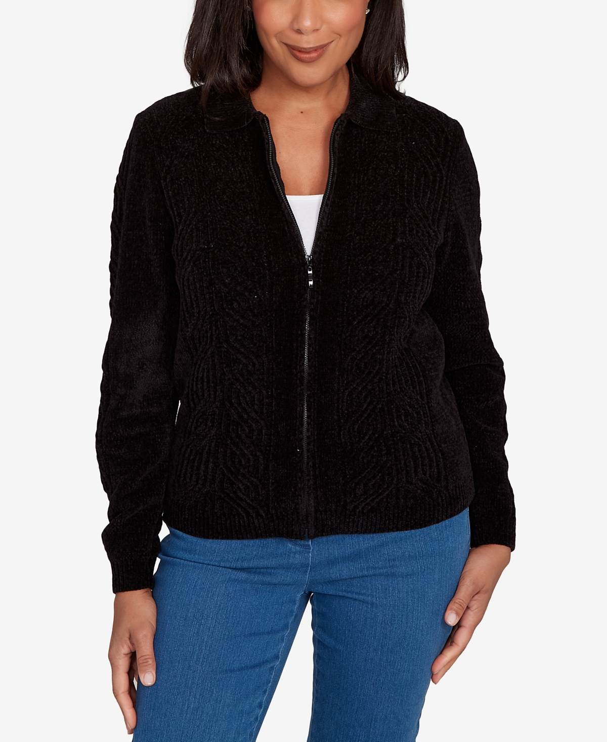 Click here for Alfred Dunner Petite Front Zip Chenille Cardigan -... prices