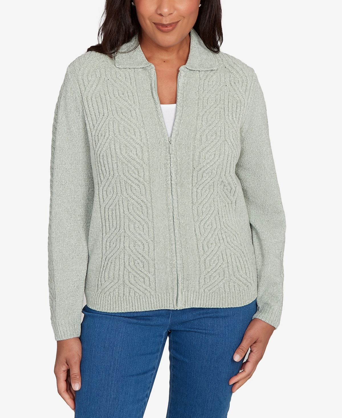 Click here for Alfred Dunner Petite Front Zip Chenille Cardigan -... prices