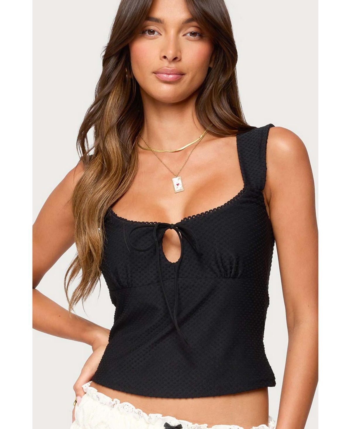 Click here for Edikted Womens Leya Textured Keyhole Top - Black prices