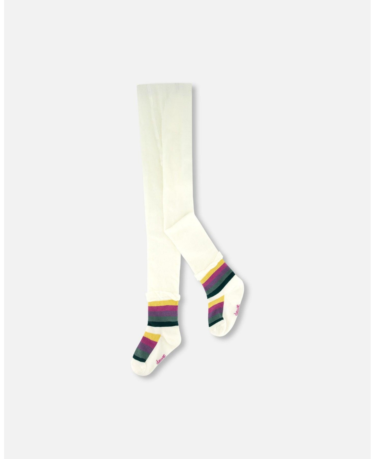 Deux par Deux Baby Girls Striped Footed Knit Tights Off-White - Off-white