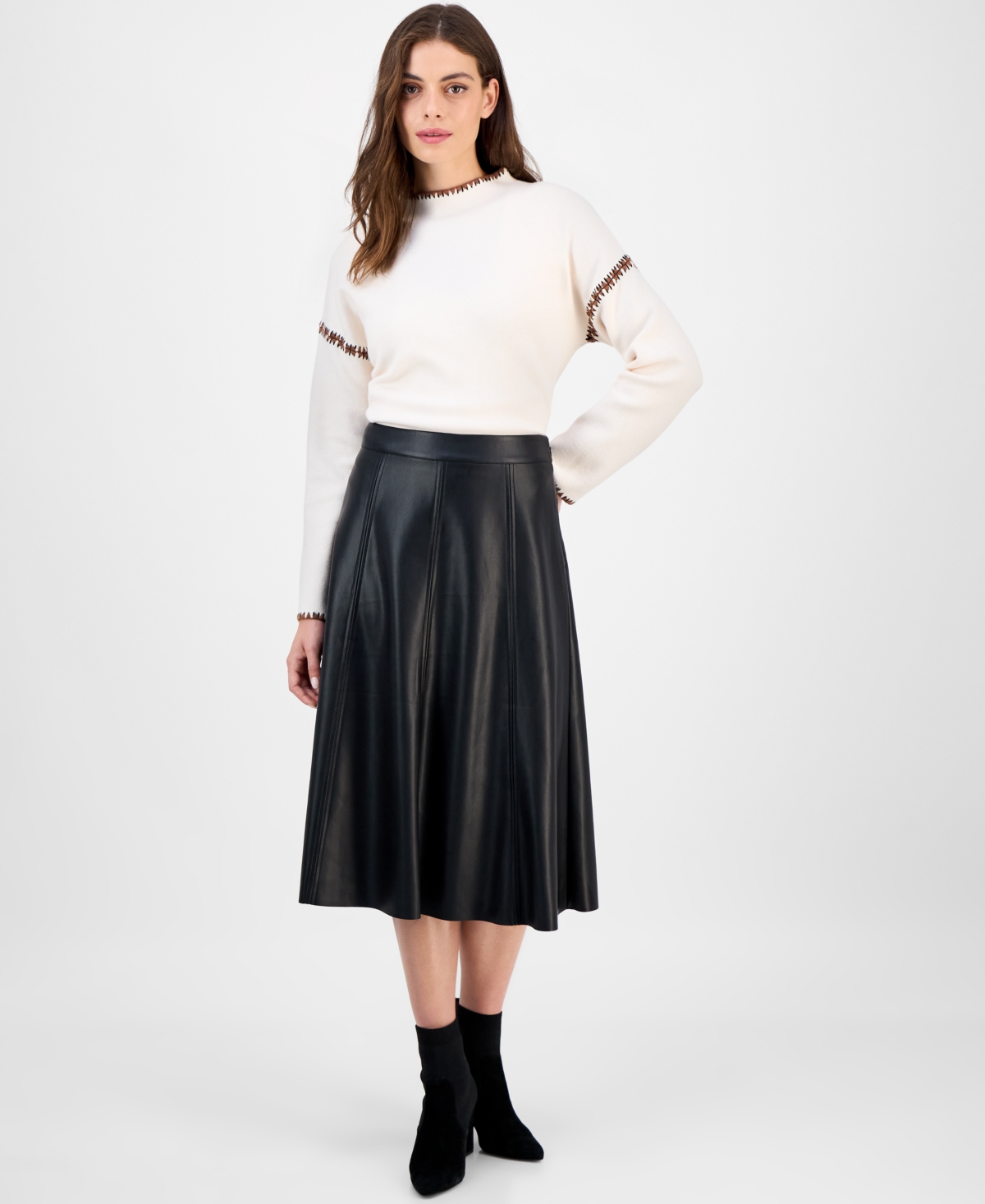 Click here for T Tahari Womens Faux-Leather A-Line Skirt - Black prices