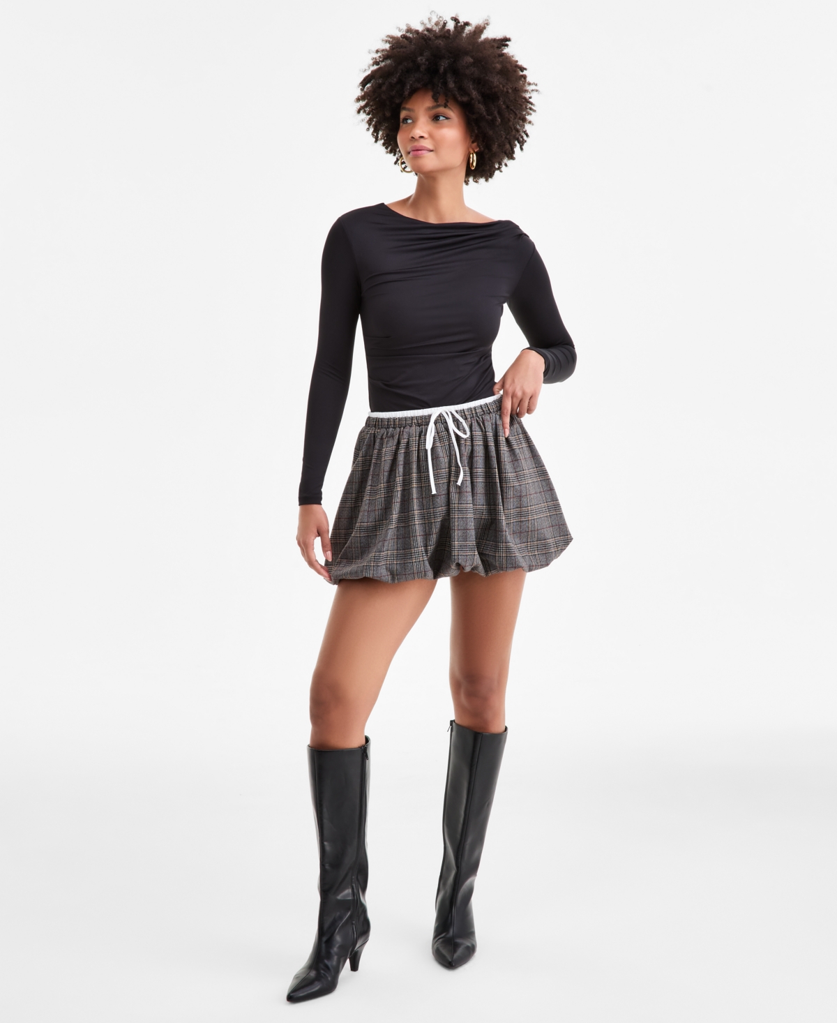 Click here for Bar Iii Womens Double-Waistband Plaid Bubble Mini... prices
