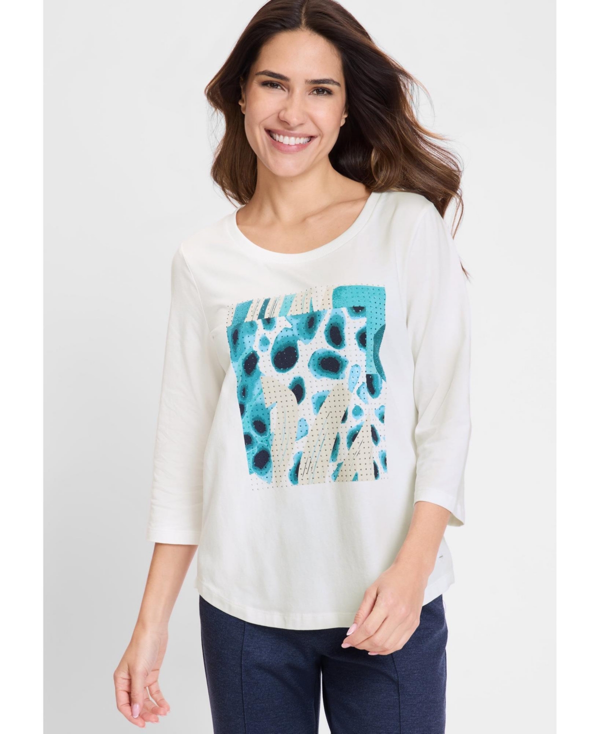 Click here for Olsen Womens Dazzling Placement Print Tee - Off wh... prices