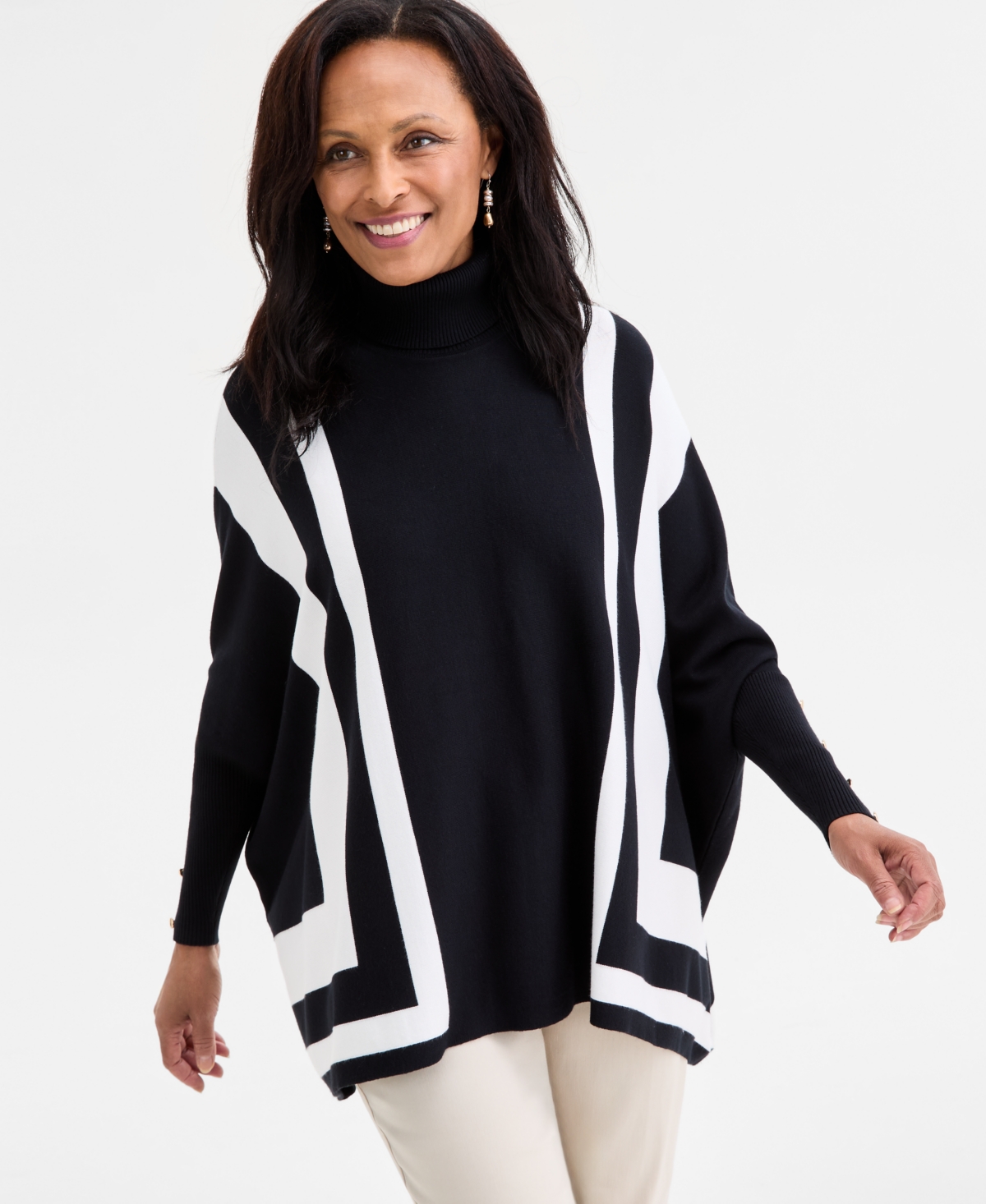 Click here for Jm Collection Womens Poncho Turtleneck Sweater  Re... prices
