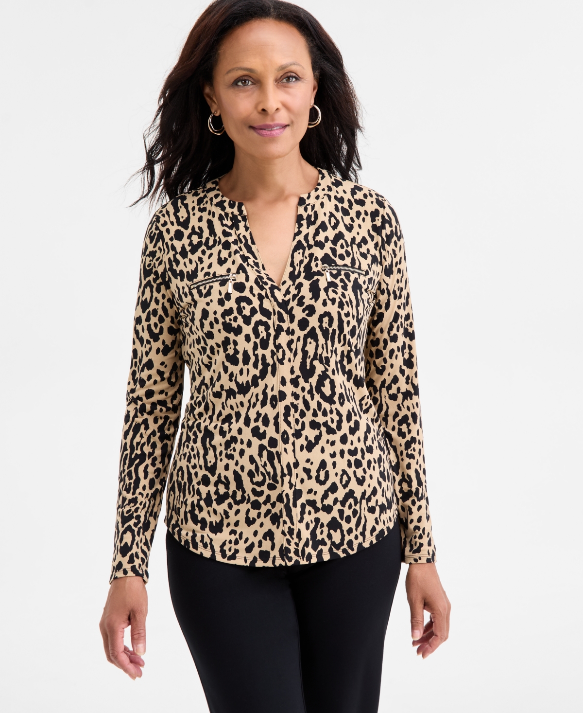 Click here for Jm Collection Womens Printed Zip Pocket Top  Macys... prices
