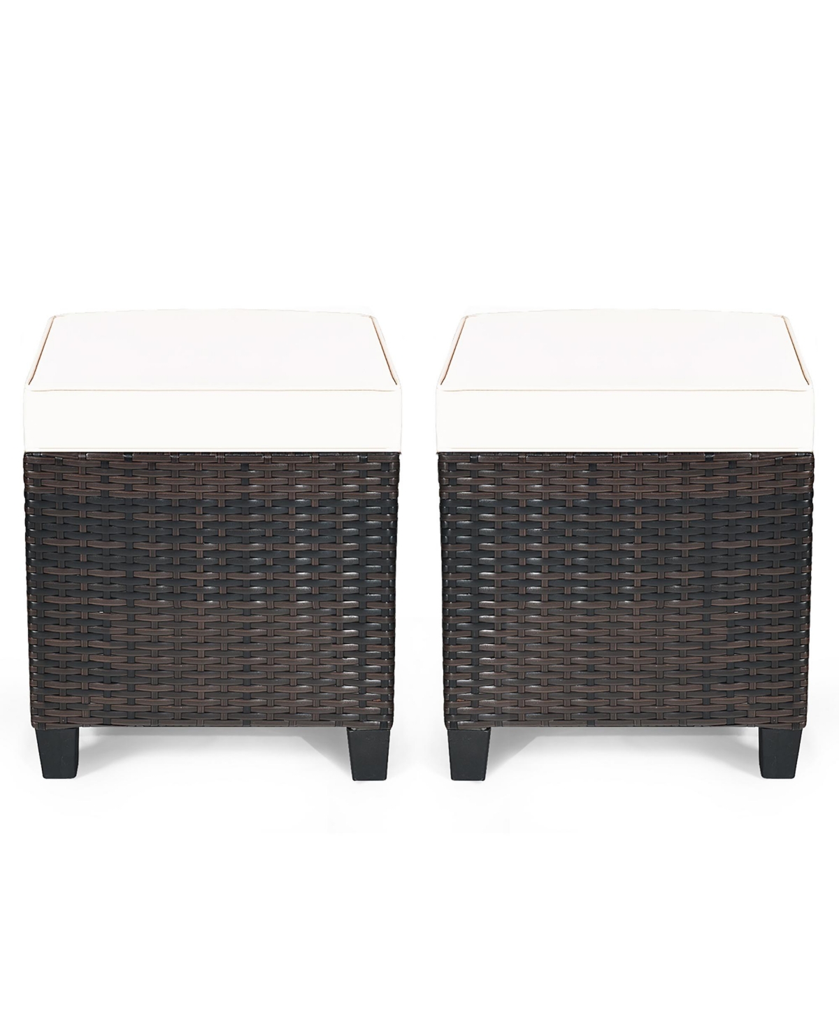 Click here for 2PCS Patio Rattan Ottoman Cushioned Seat - Beige/K... prices