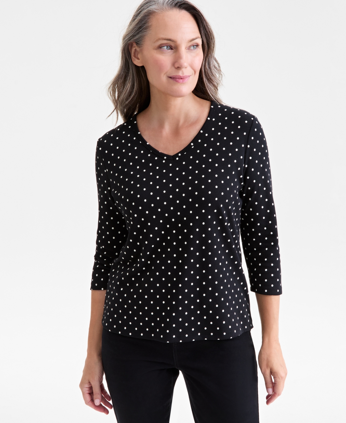 Click here for Style & Co Womens Printed V-Neck 3/4-Sleeve Knit T... prices