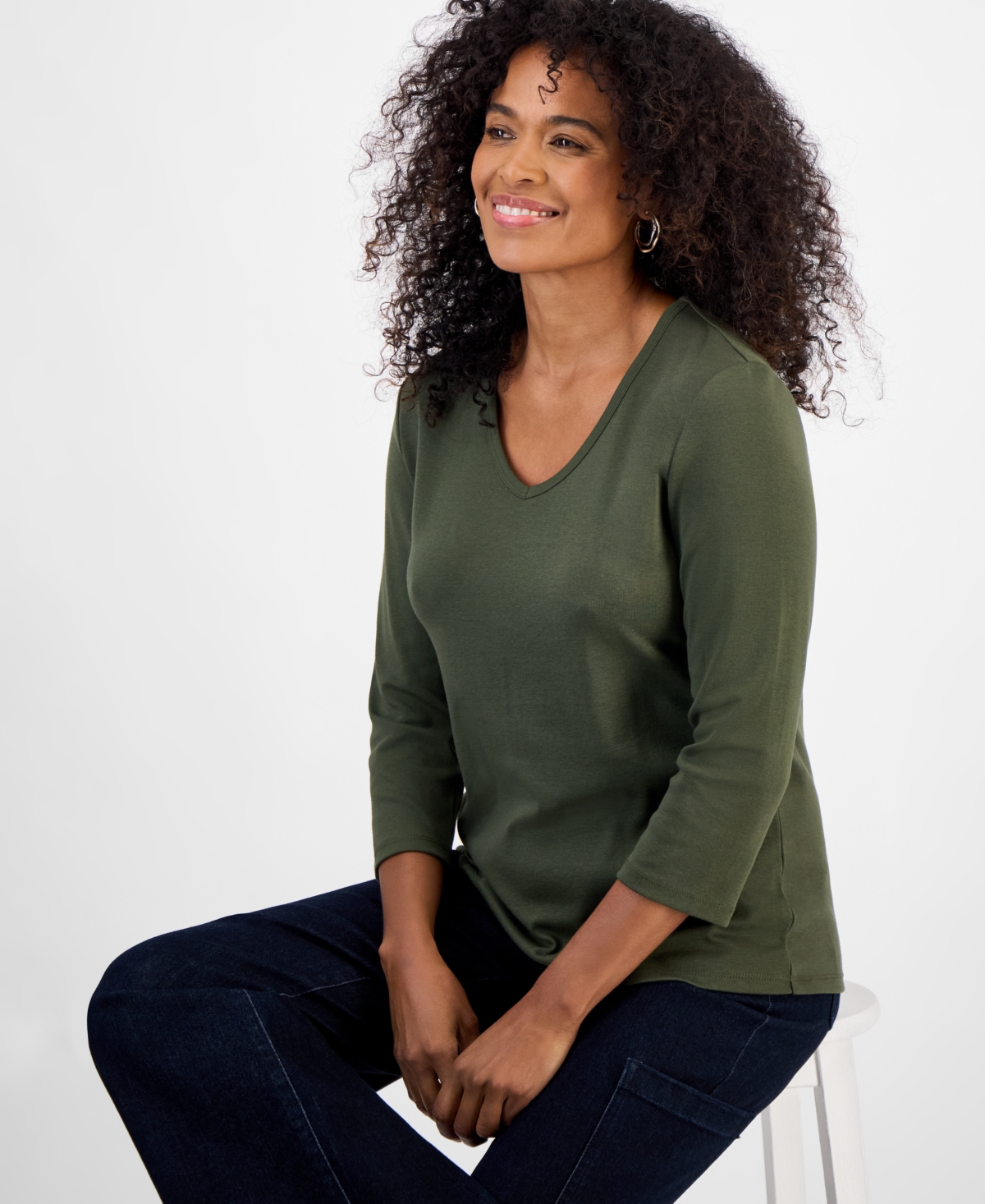 Click here for Style & Co Petite V-Neck 3/4-Sleeve T-Shirt  Creat... prices