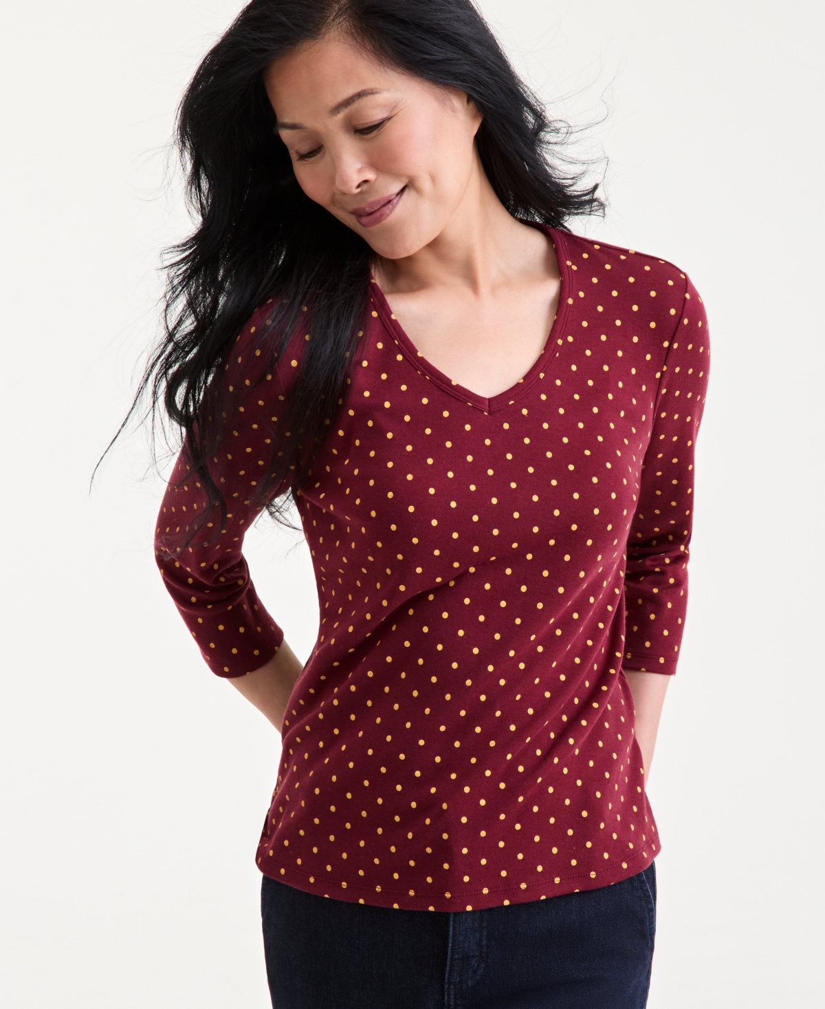 Click here for Style & Co Womens Printed V-Neck 3/4-Sleeve Knit T... prices