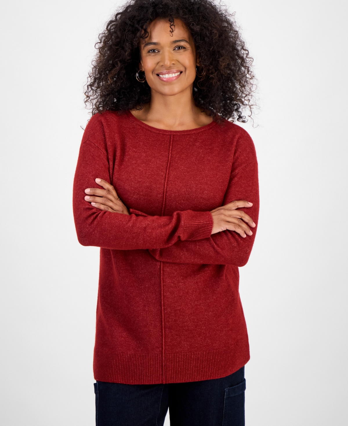 Click here for Style & Co Womens Cozy Seam-Front Sweater Tunic  M... prices