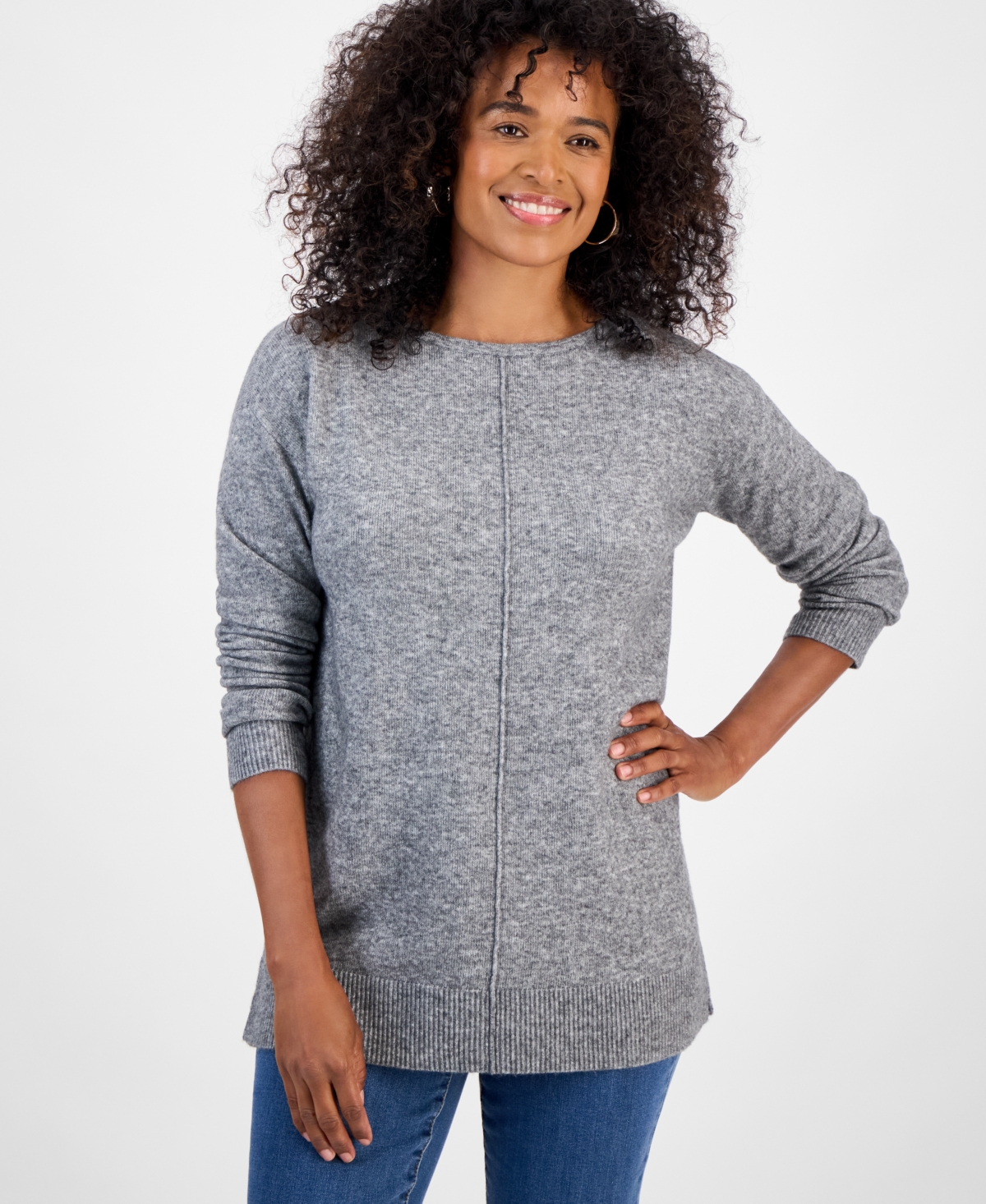 Click here for Style & Co Womens Cozy Seam-Front Sweater Tunic  M... prices