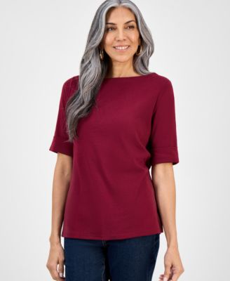 Click here for Style Co Womens Boat Neck Elbow Sleeve Cotton Top... prices