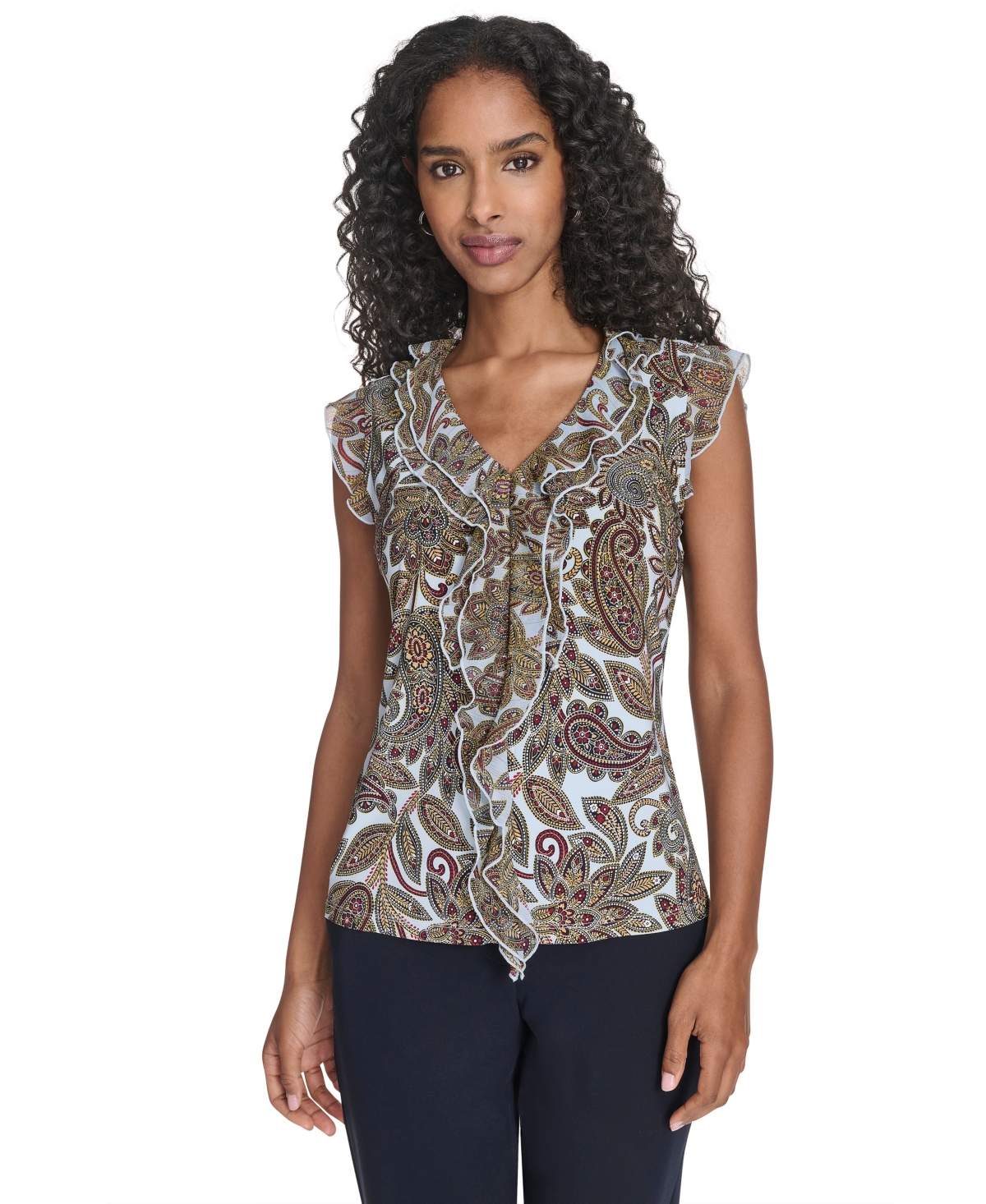 Click here for Tommy Hilfiger Womens Paisley Ruffle Front Top - S... prices