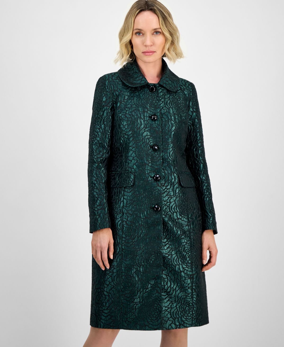Click here for Kasper Womens Damask Peter-Pan-Collar Coat  Regula... prices
