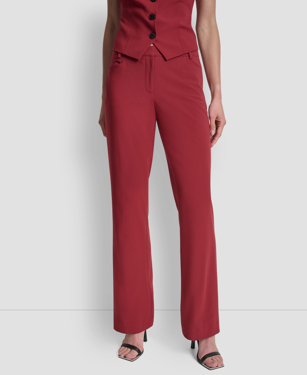 Click here for Dkny Womens Modern Fit Mid-Rise Trousers - Merlot prices
