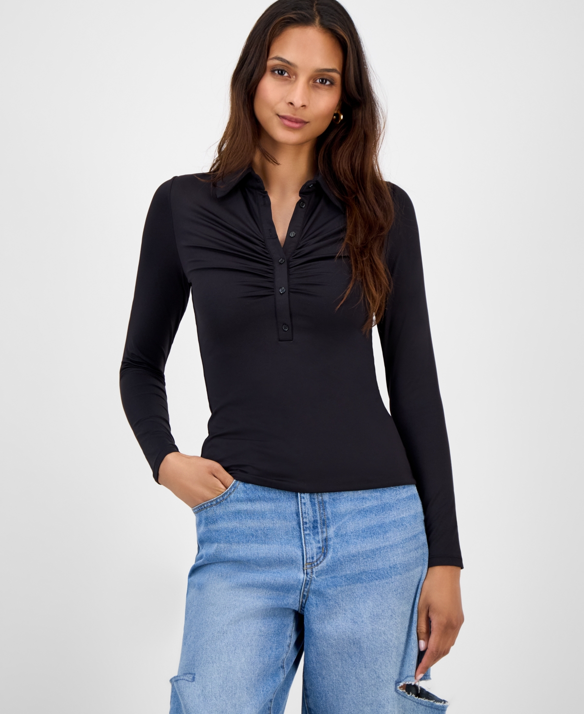 Click here for Bar Iii Womens Ruched Polo Top  Macys Exclusive -... prices