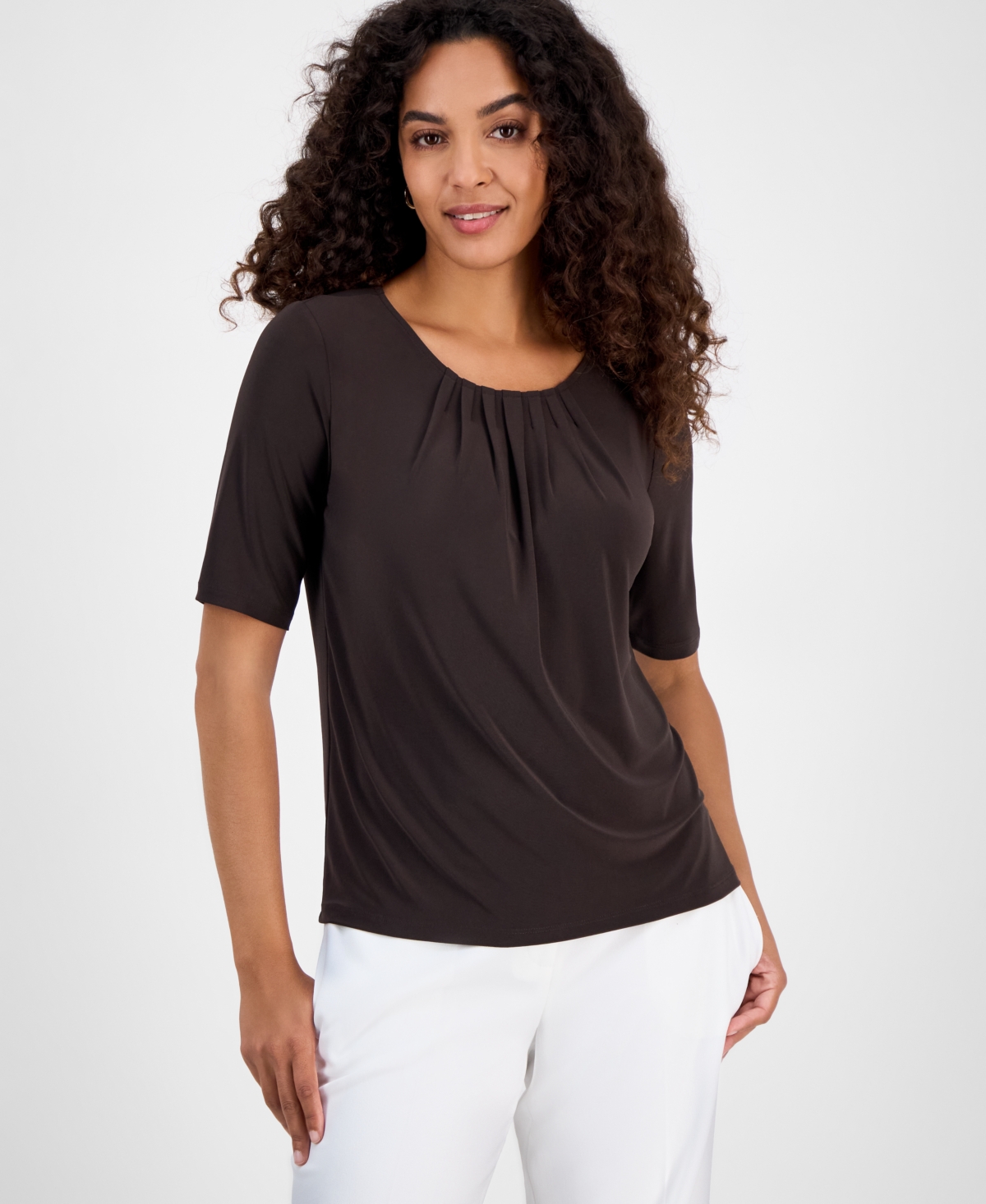 Click here for Kasper Womens Pleat Neck Knit Top  Regular & Petit... prices