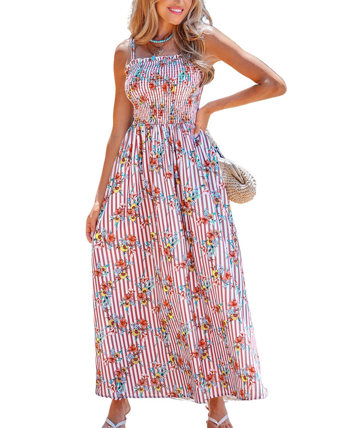 Click here for Cupshe Womens Fresh Flowers Striped Maxi Beach Dre... prices