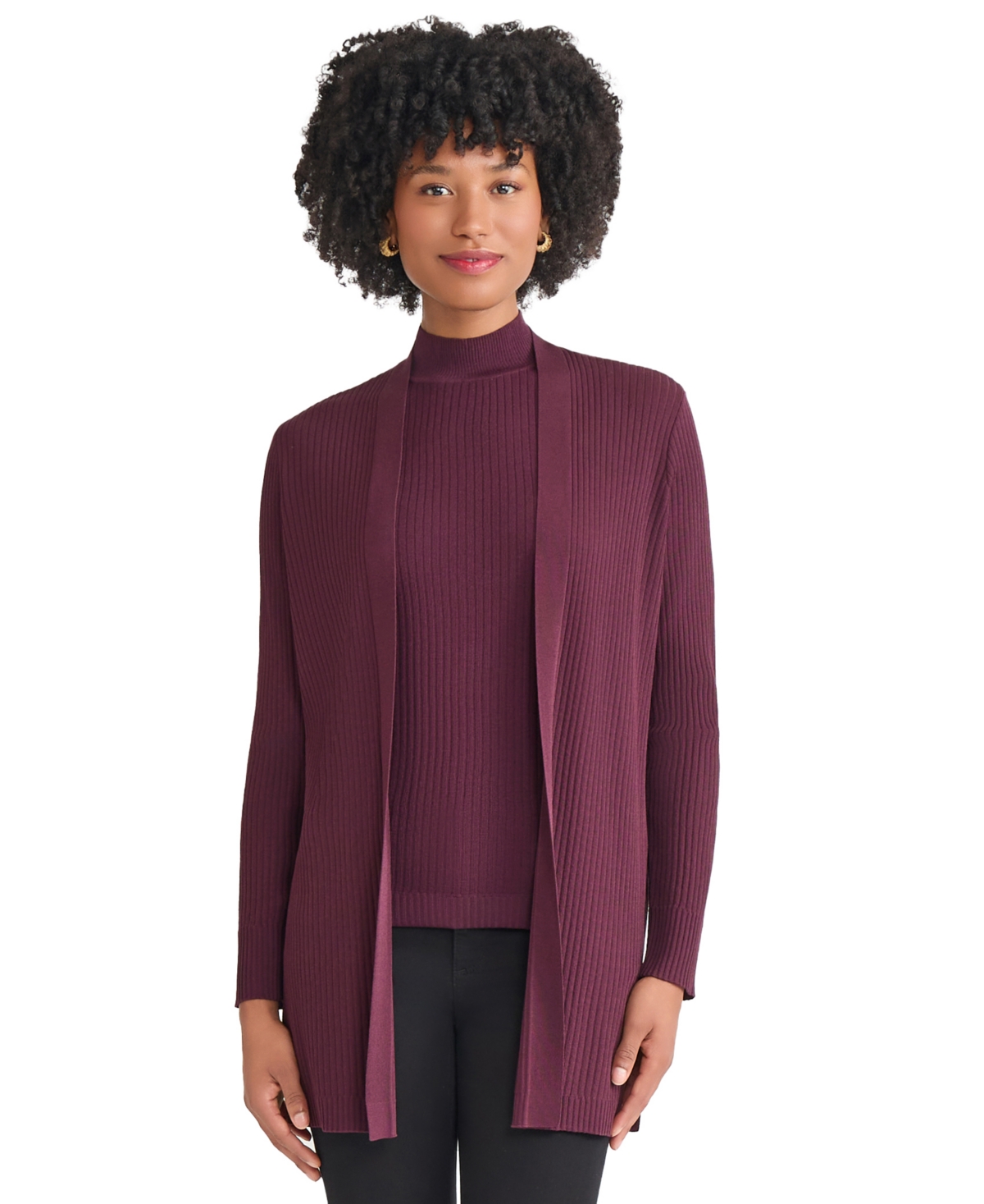 Click here for Jones New York Womens Sutton Ribbed Long-Sleeve Ca... prices