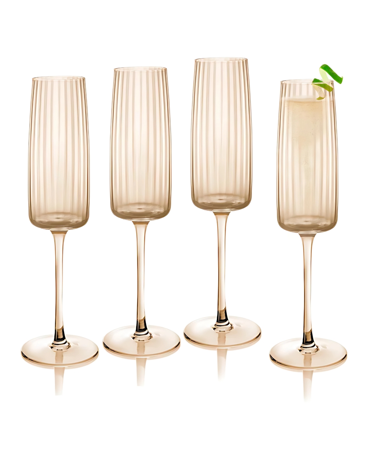 Click here for Qualia Glass Modern Flute Glasses  Set of 4 - Ambe... prices