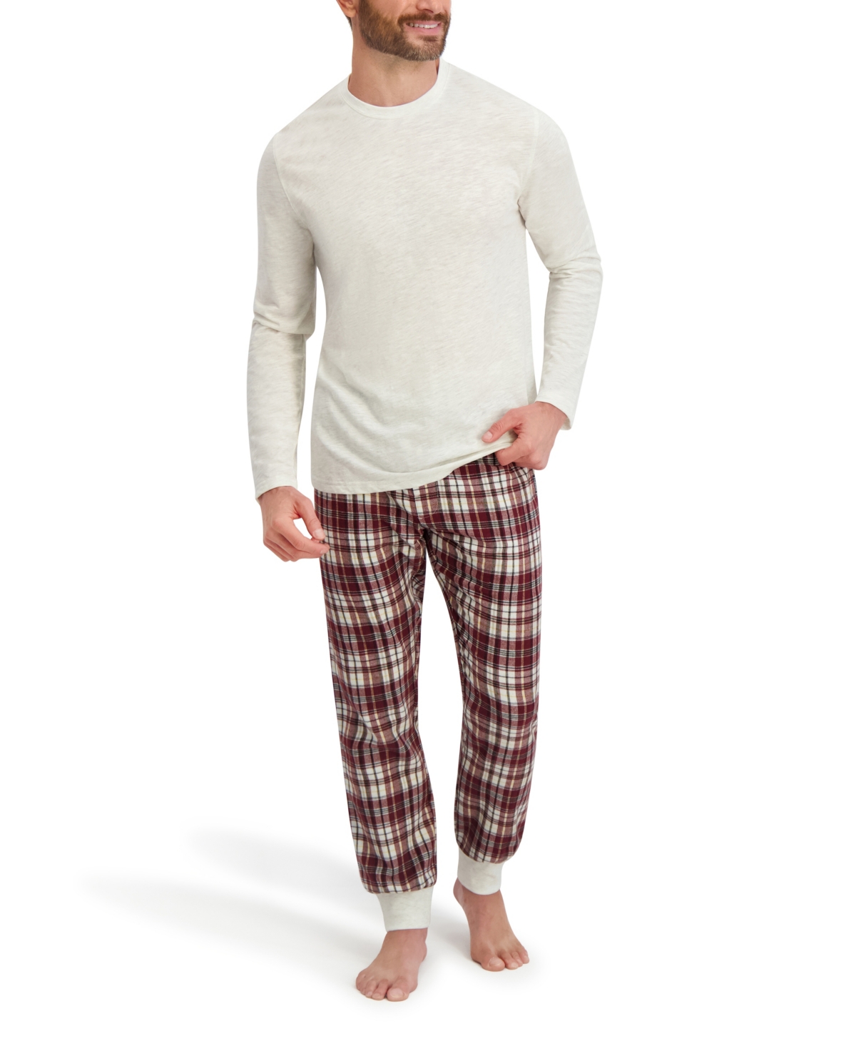 Click here for Hanes Mens Long Sleeve Crew Flannel Sleep Set - Oa... prices