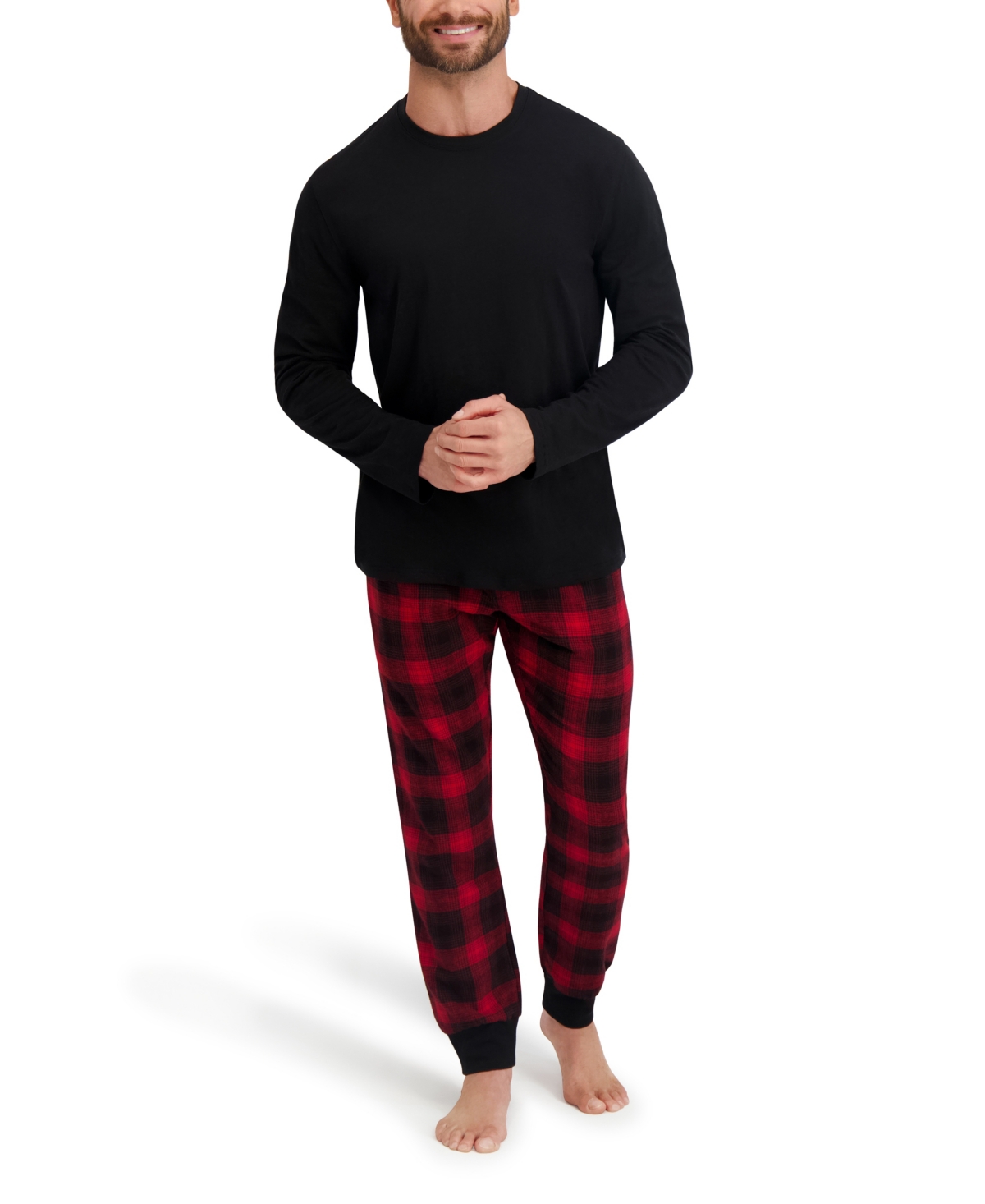 Click here for Hanes Mens Long Sleeve Crew Flannel Sleep Set - Bl... prices
