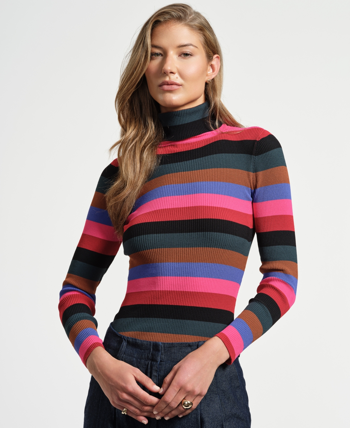 Click here for Isaac Mizrahi Womens Mock Neck Long Sleeve Striped... prices