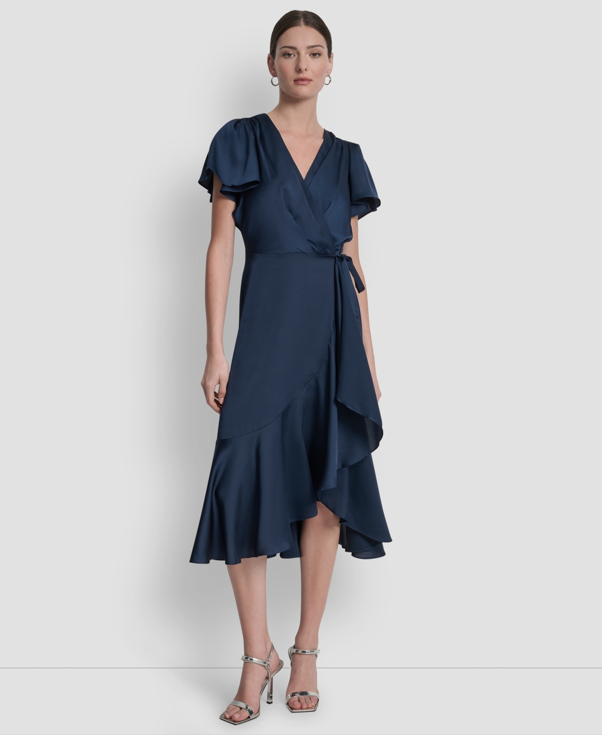 Click here for Dkny Womens Short Sleeve Faux Wrap Midi Dress - In... prices
