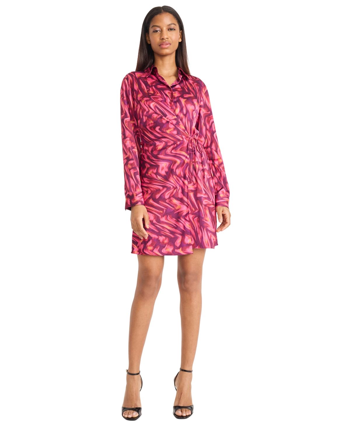 Click here for Donna Morgan Womens Printed Tie-Waist Shirtdress -... prices