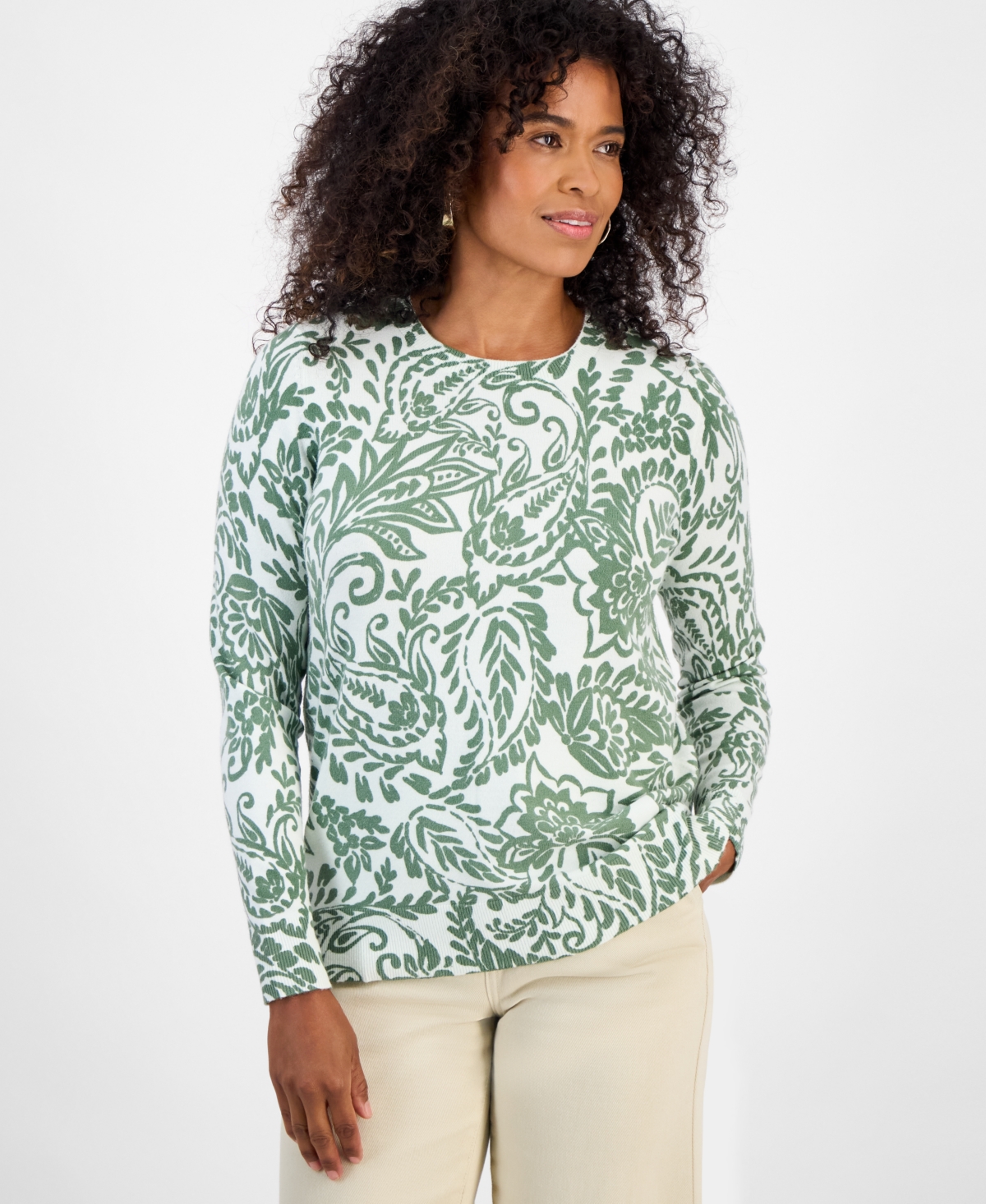 Click here for Style & Co Womens Printed Crewneck Sweater  Macys... prices