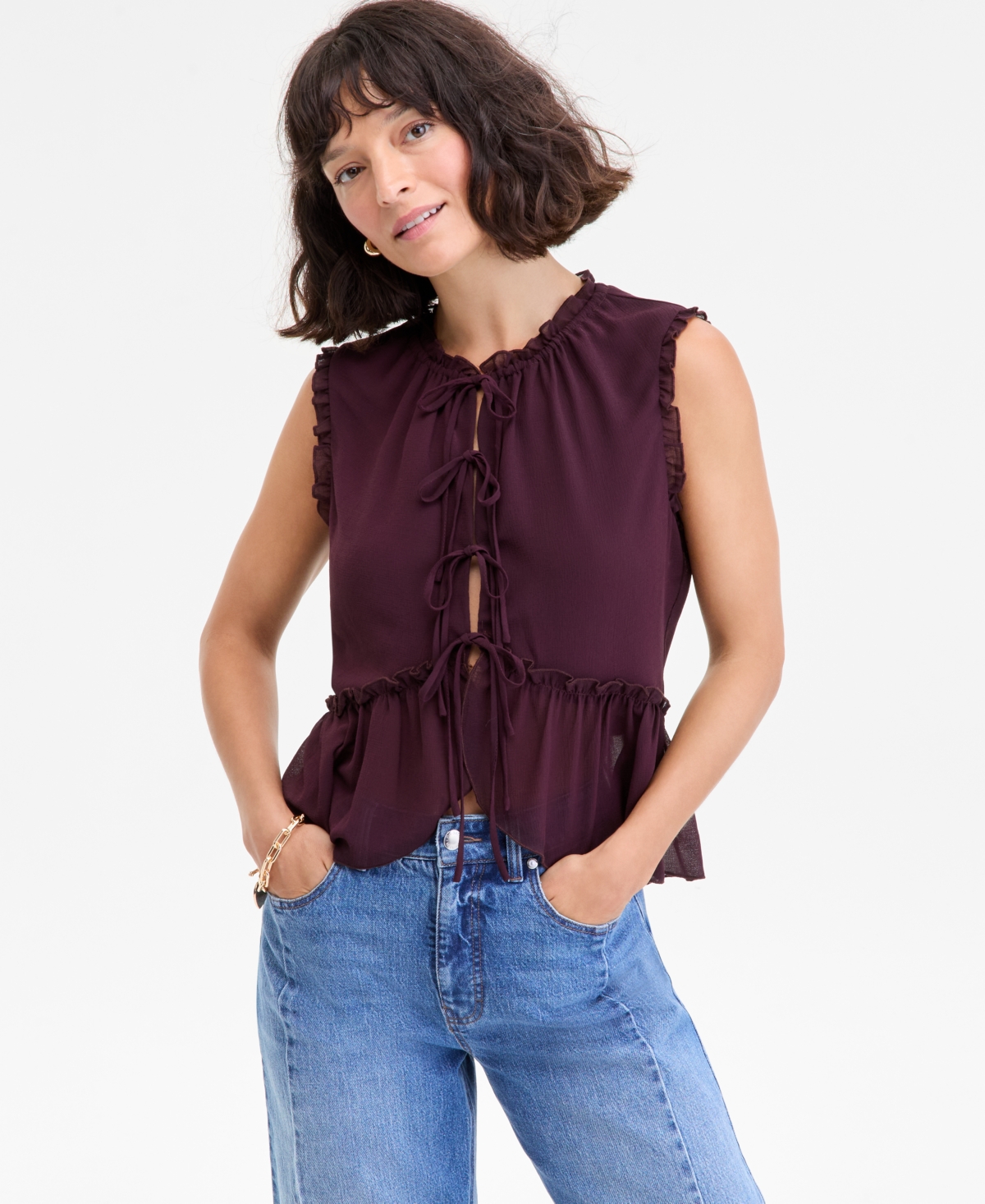 Click here for On 34th Womens Tie-Front Peplum Tank  Macys Exclus... prices